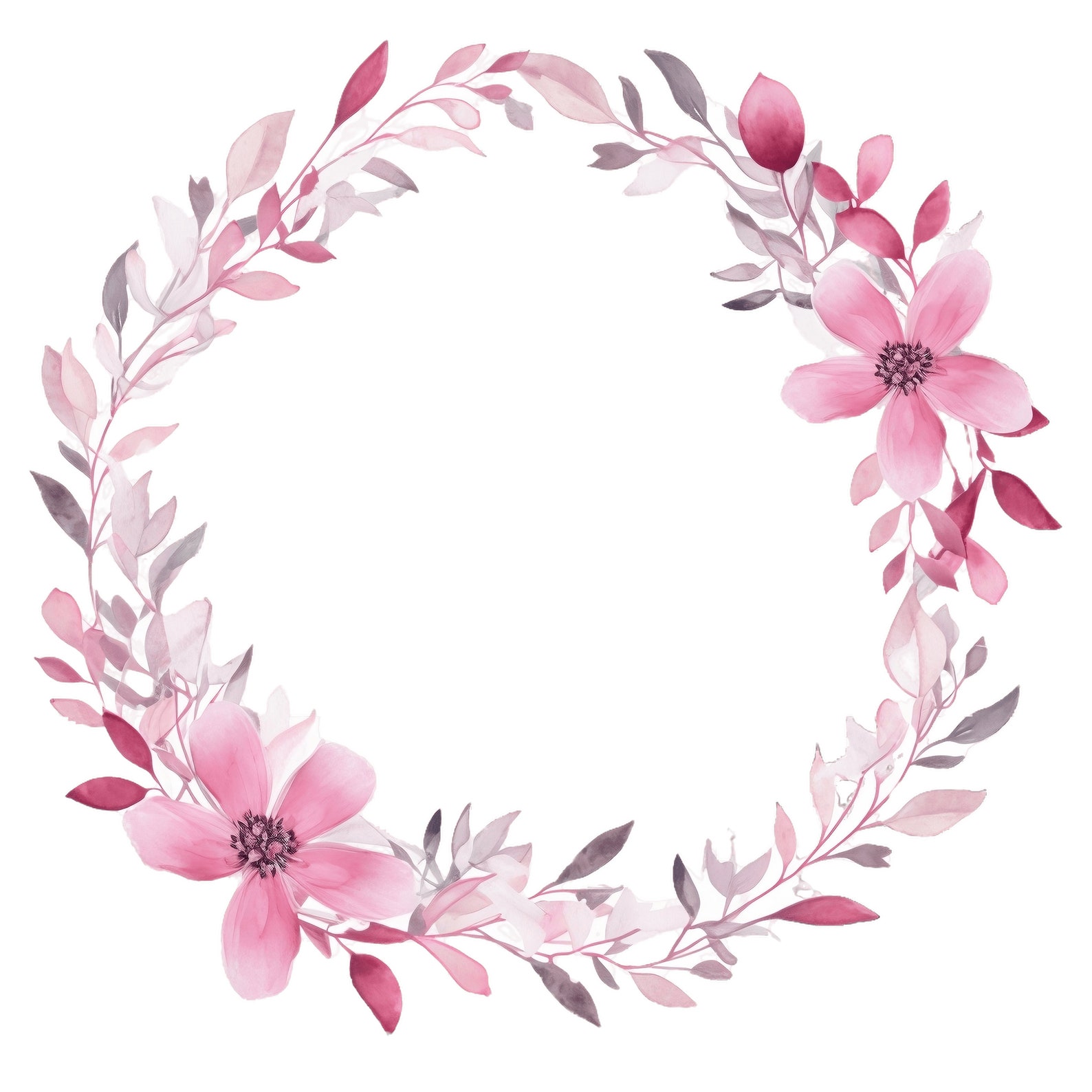 Watercolor Floral Frames: Pink Flower Clipart (digital JPG) - Etsy
