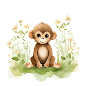 Cute Monkey Baby Clipart | 10 JPG | Floral Animal Clipart Monkey for ...
