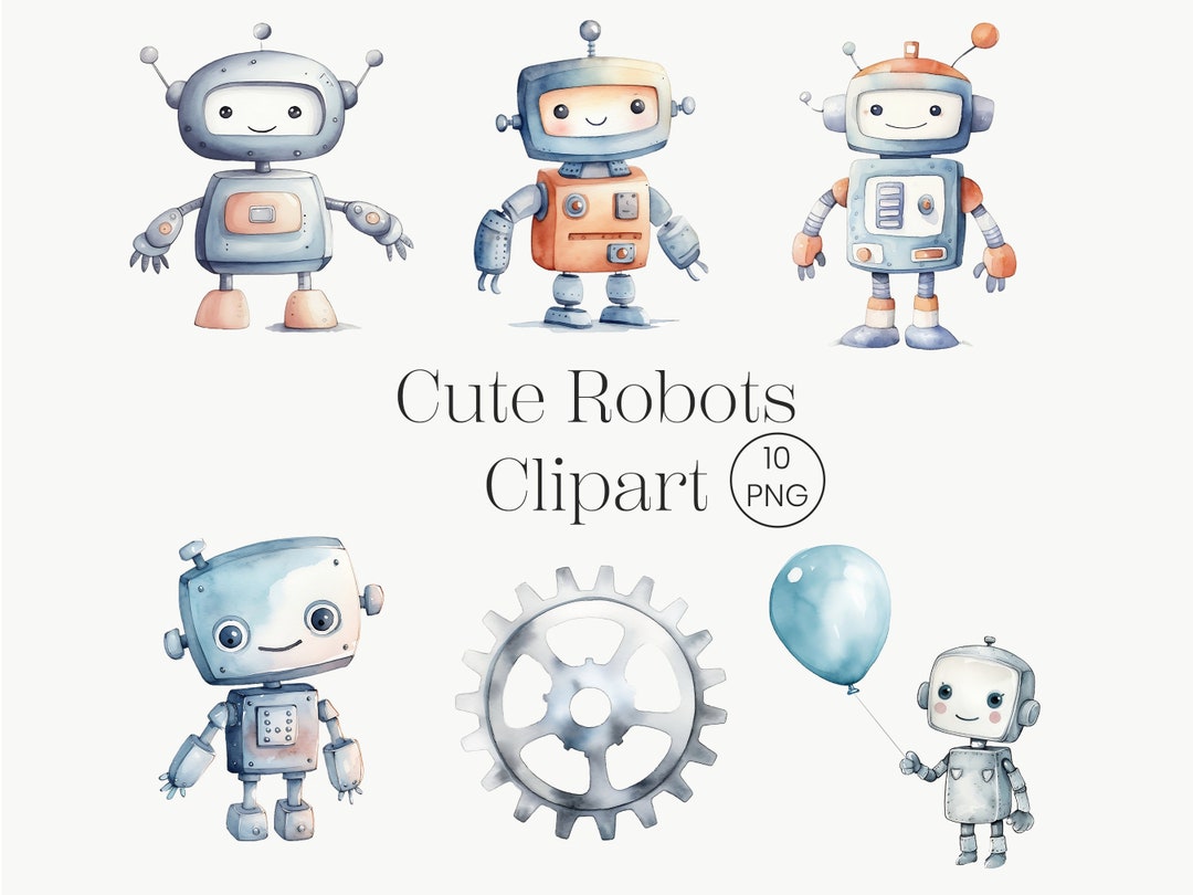 Watercolor Robot Clipart | 10 PNG | Robots Prints Kids, Boys, Mechanic ...