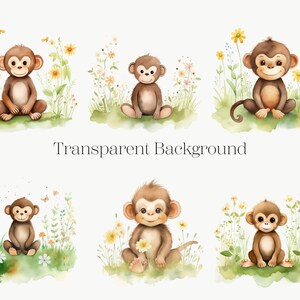 Cute Monkey Baby Clipart | 10 PNG | Floral Animal Clipart Monkey for ...