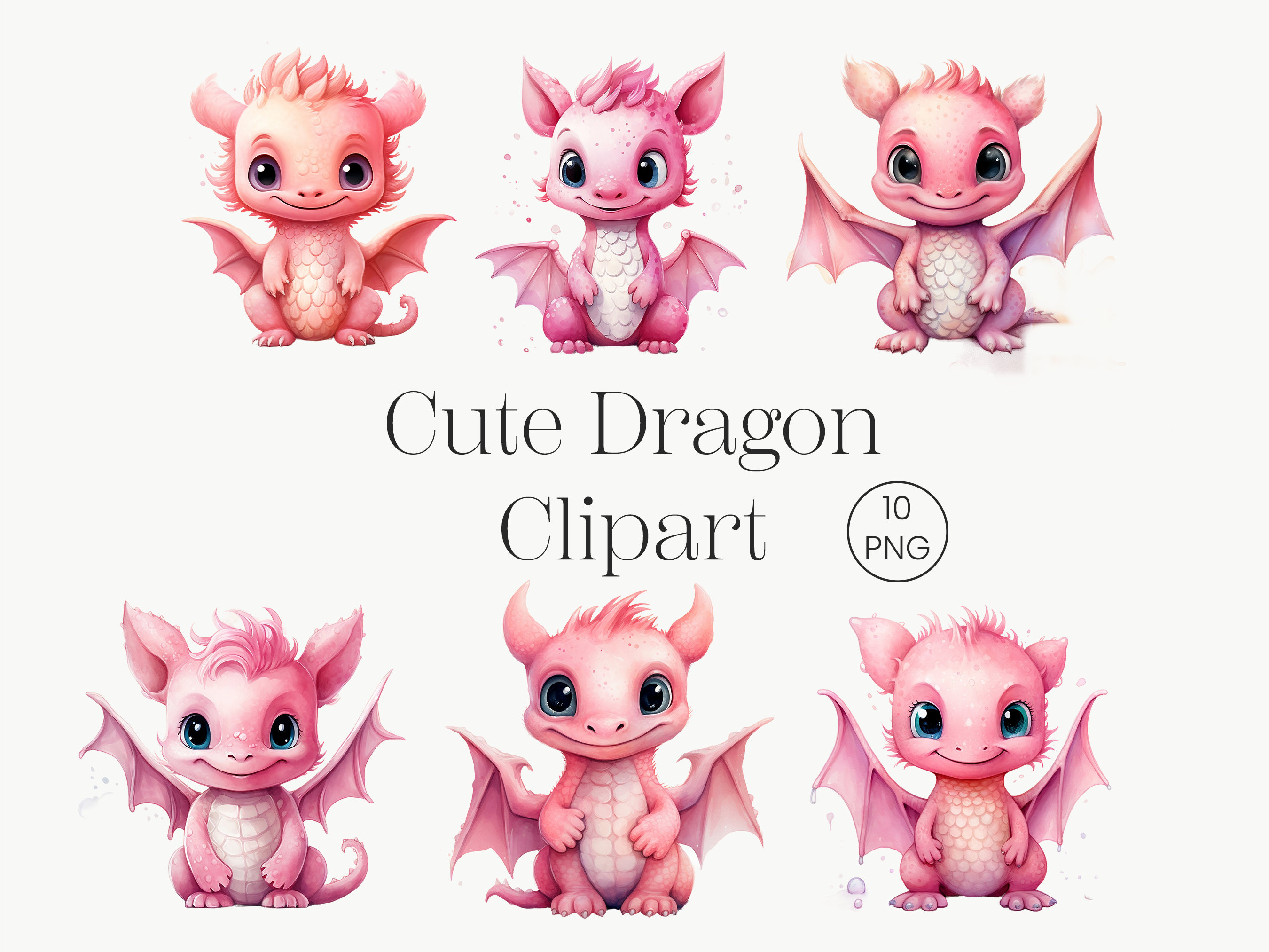 Cute Baby Dragon Clipart 10 PNG Pink Watercolor Fantasy Dragon Clipart ...
