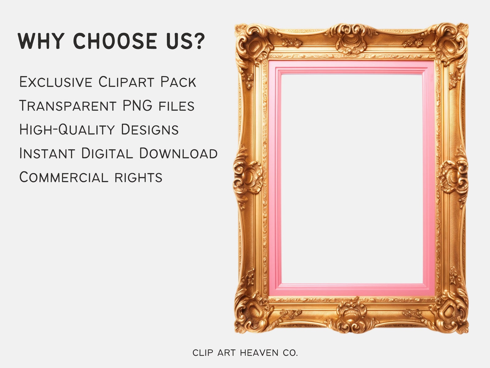 Pink Rococo Frames Clipart: Antique Gold Baroque PNG Graphics (digital ...