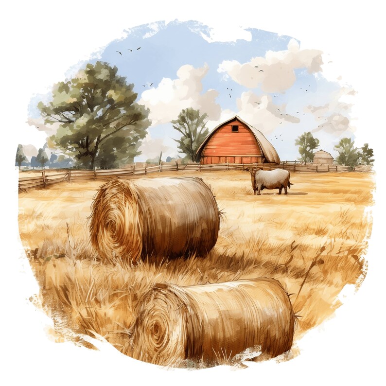 Bale of Hay Clipart Bundle 10 JPG Watercolor Farm - Etsy