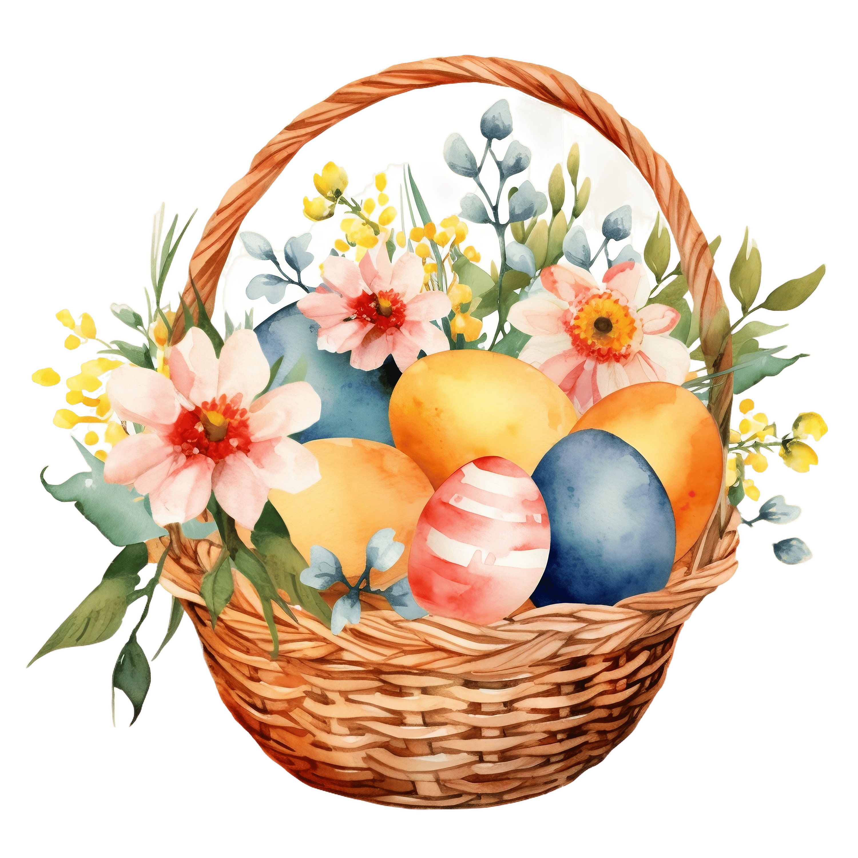 Watercolor Easter Egg Clipart: Floral Basket Spring JPG (commercial Use ...
