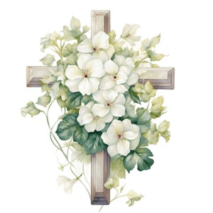 Flower Cross Watercolor, Lily Cross Watercolor, Pastel Clipart Cross ...