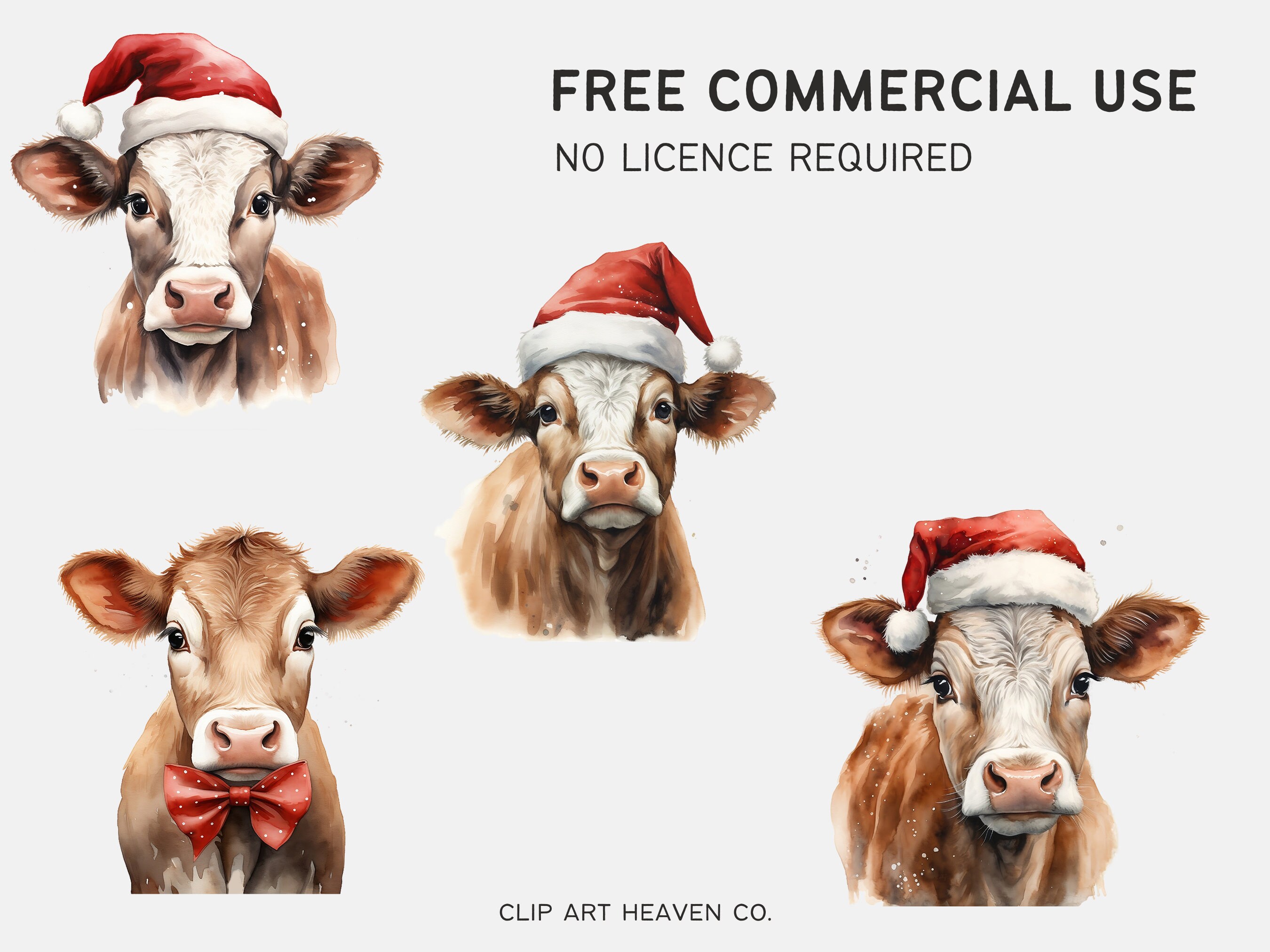 Christmas Cow Clipart 10 PNG Watercolor Christmas Cow - Etsy