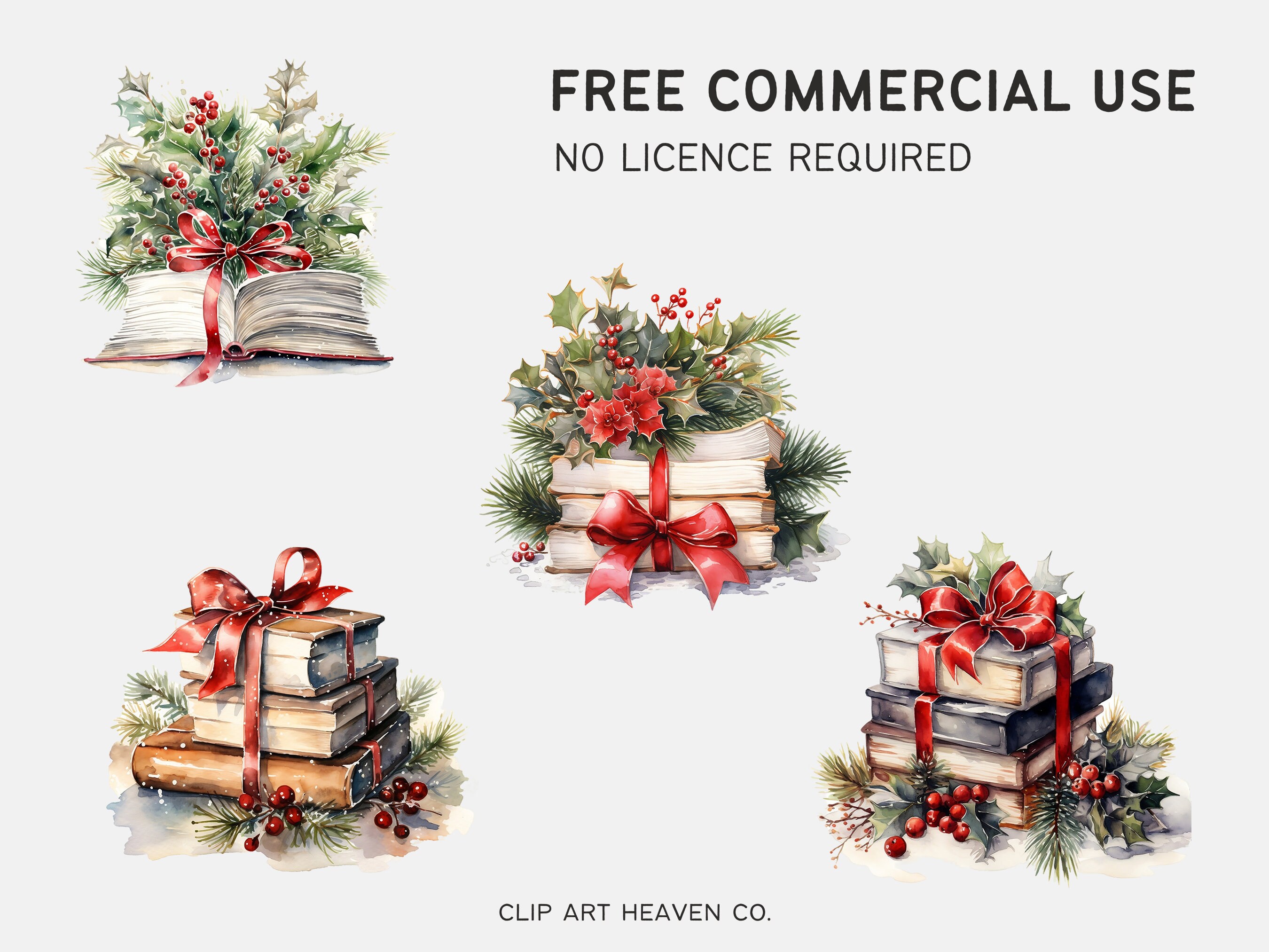 Watercolor Christmas Books Clipart 10 Png Winter Xmas Clip Etsy