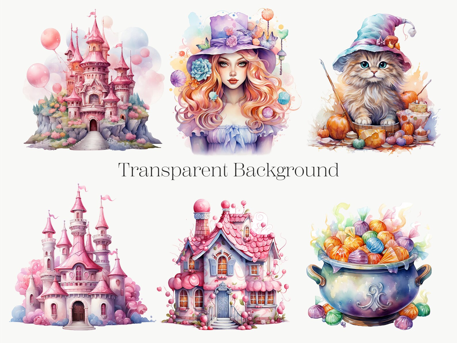 Watercolor Candy Witch Clipart 10 PNG Fantasy Clipart Printable Light ...