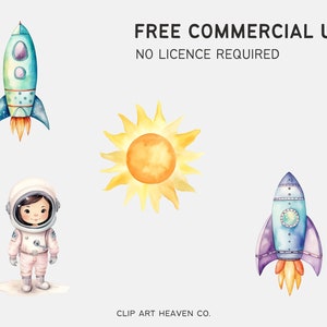 Watercolor Space Clipart Bundle 10 PNG Rocket Clipart, Astronaut ...