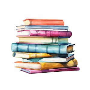 Colorful Books Clipart 10 JPG Watercolor Book Reading Education Painted ...