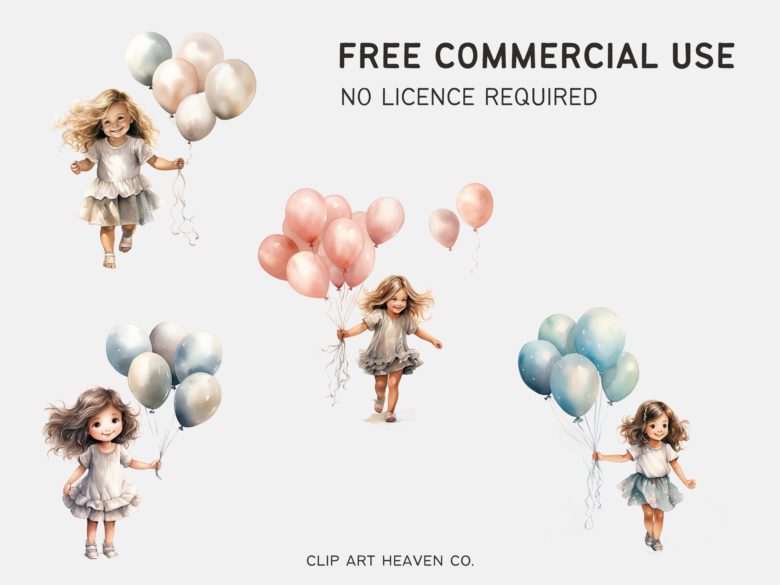 Cute Little Girl Balloons Clipart 10 PNG Clipart Bundle Young Girl ...