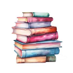 Colorful Books Clipart 10 JPG Watercolor Book Reading Education Painted ...