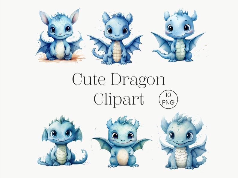 Cute Baby Dragon Clipart 10 PNG Watercolor Fantasy Dragon - Etsy