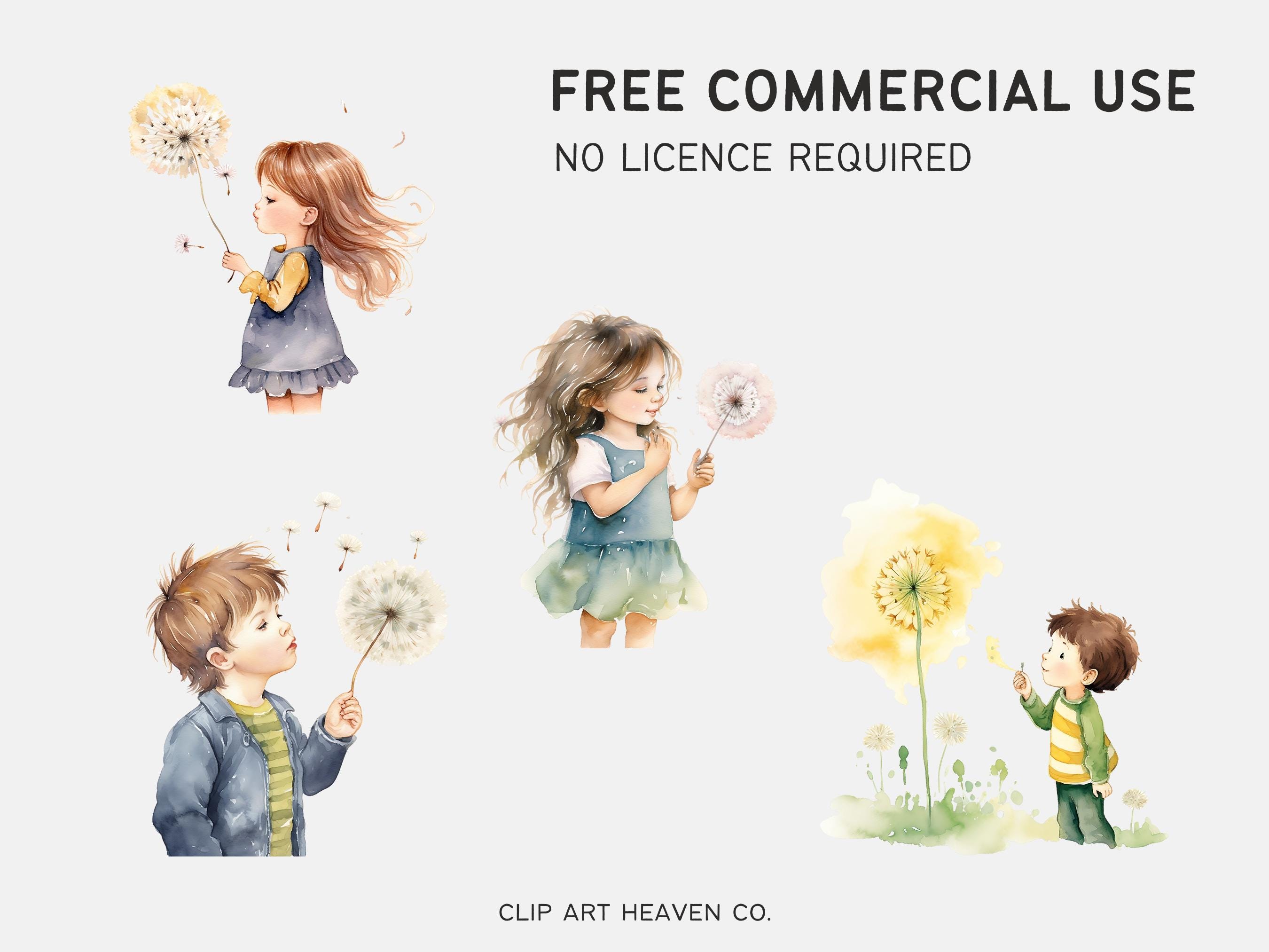 Kid and Dandelion | 10 PNG Clipart | Cute Girl and Dandelion Adorable ...