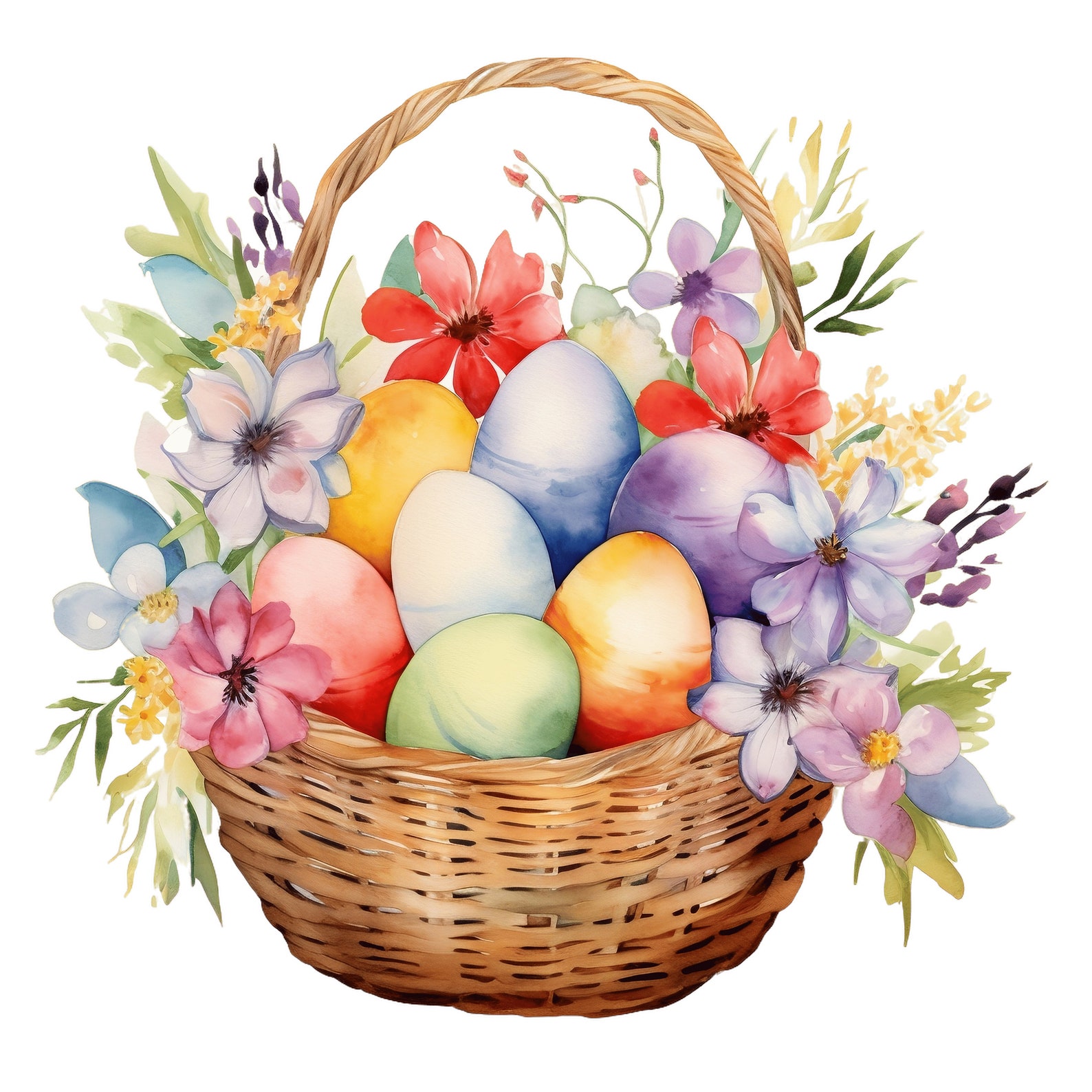 Watercolor Easter Egg Clipart: Floral Basket Spring JPG (commercial Use ...