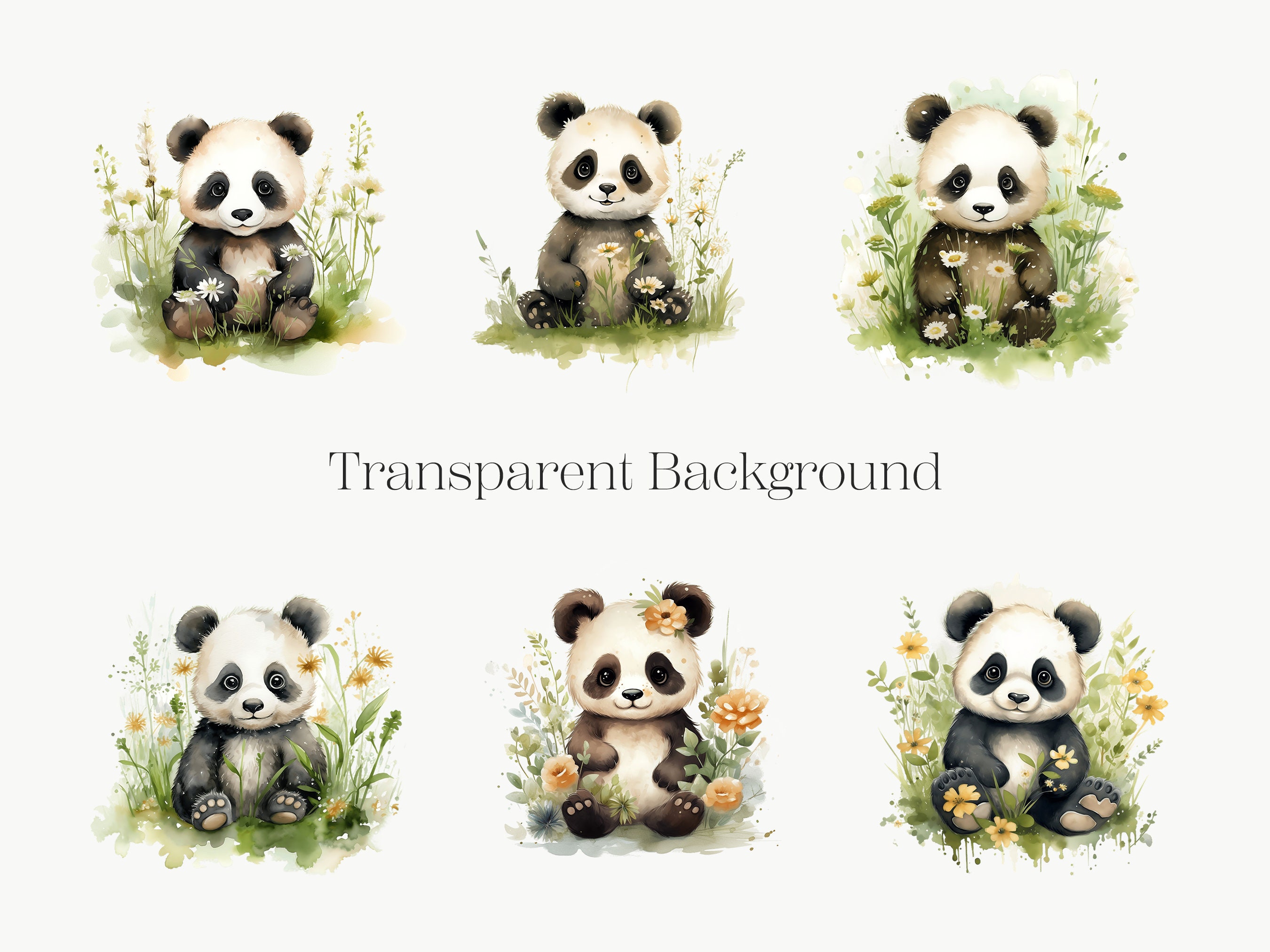 Cute Panda Clipart, 10 High Quality PNG, Panda PNG, Baby Panda, Jungle ...