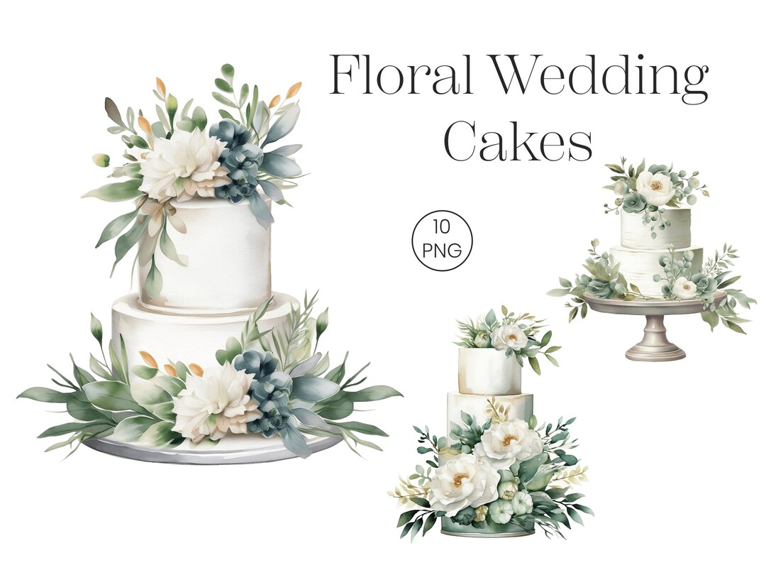 Watercolor Floral Wedding Cake Clipart | Bohemian PNG (digital Download ...