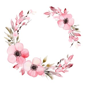 Watercolor Floral Frames: Pink Flower Clipart (digital JPG) - Etsy