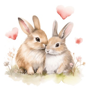 Watercolor Valentine Bunnies Clipart: Love Rabbits, Pastel Hues ...
