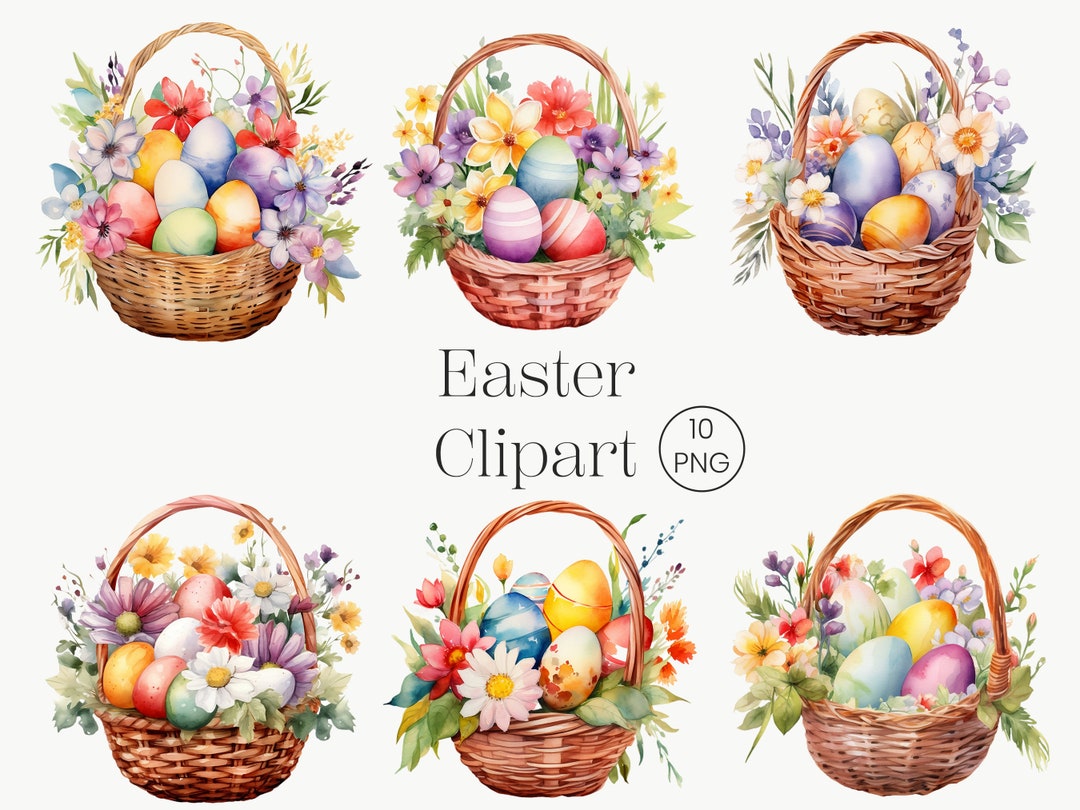 Watercolor Easter Baskets Clipart 10 PNG Floral Egg Baskets PNG Spring ...