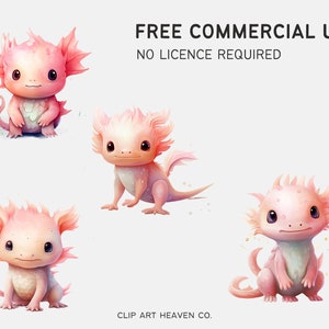 Watercolor Axolotls Clipart, 10 PNG Watercolor Highland Cute Baby ...