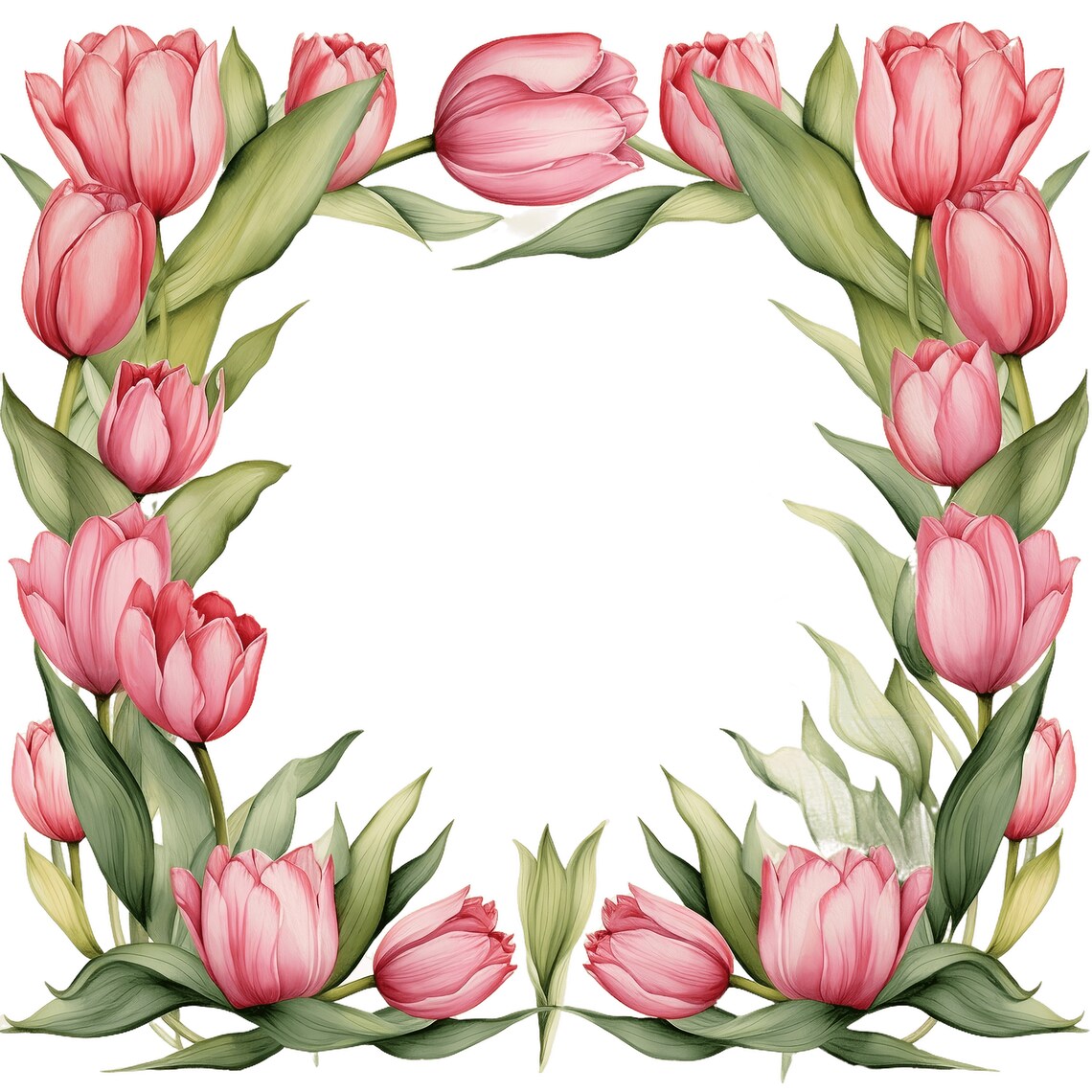 Watercolor Tulip Frame Clipart: Spring Floral Design (digital Download ...