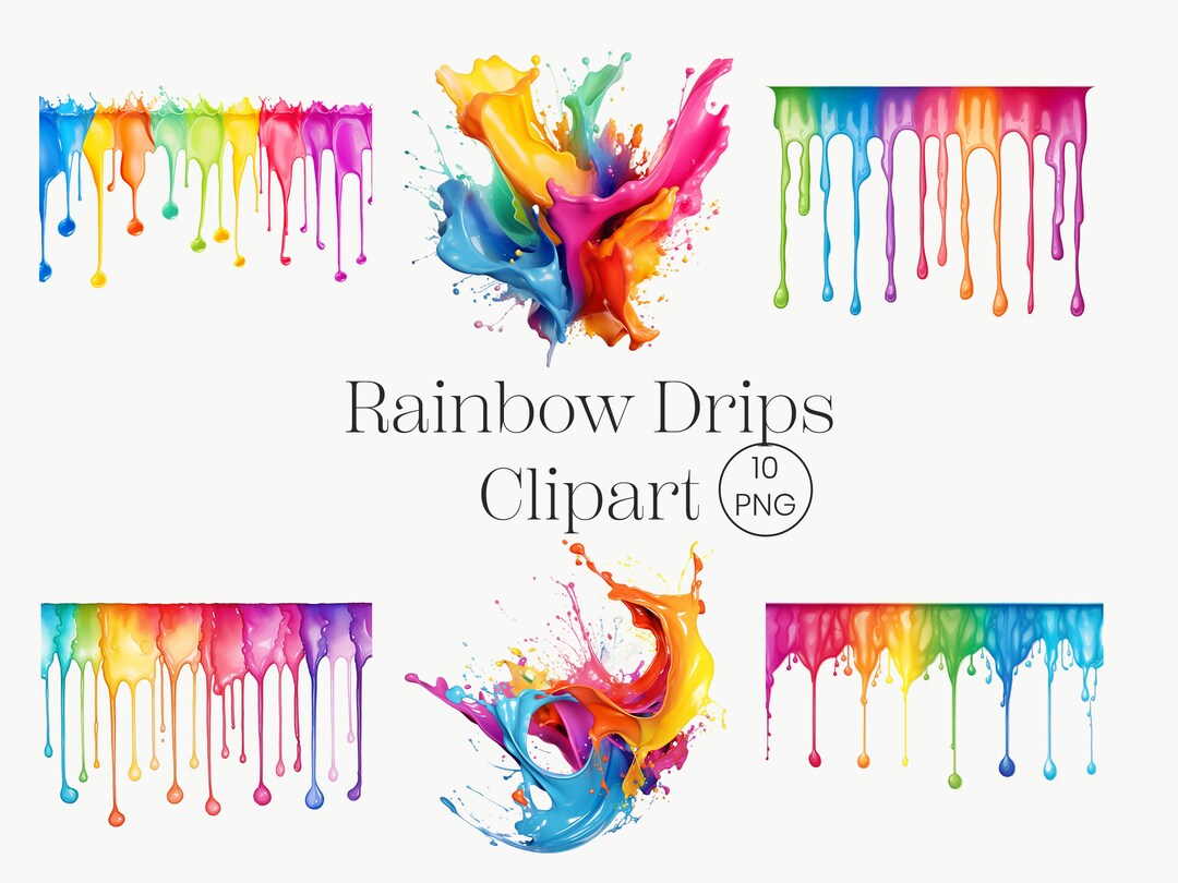 Rainbow Watercolor Drips Clipart 10 PNG Colorful Dripping Border ...