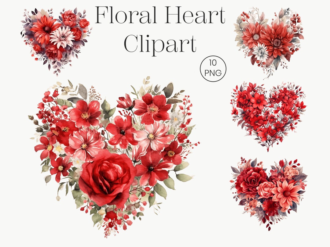Floral Hearts Clipart | 10 Transparent PNG | Red Flowers Heart Clipart ...