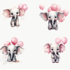 Watercolor Birthday Elephant Clipart Collection for Commercial Use ...