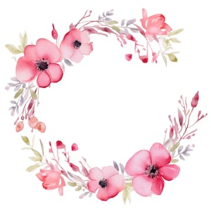 Watercolor Floral Frames: Pink Flower Clipart (digital JPG) - Etsy