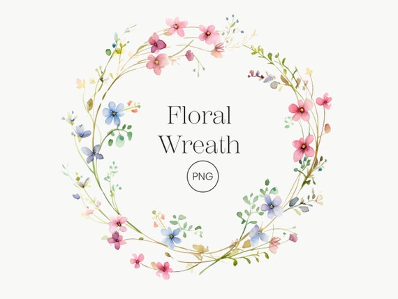 Watercolor Flower Wreath Transparent Background