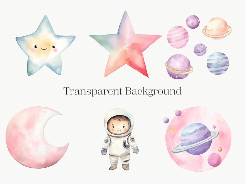 Watercolor Space Clipart Bundle 10 PNG Rocket Clipart, Astronaut ...