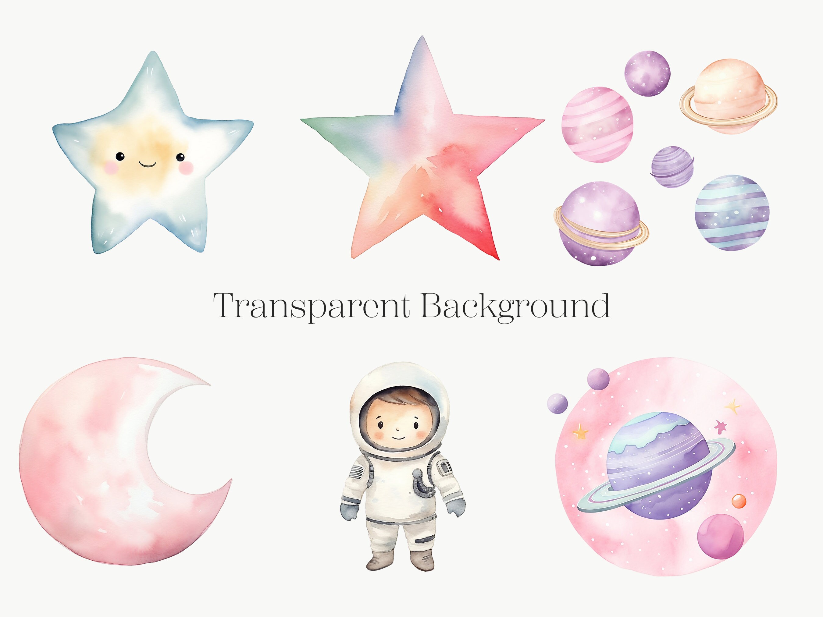 Watercolor Space Clipart Bundle 10 PNG Rocket Clipart, Astronaut ...