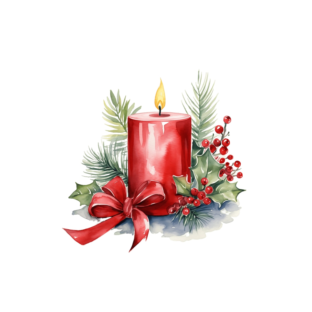 Christmas Candle Clipart, 10 JPG Red Candle Clipart, Merry Christmas ...