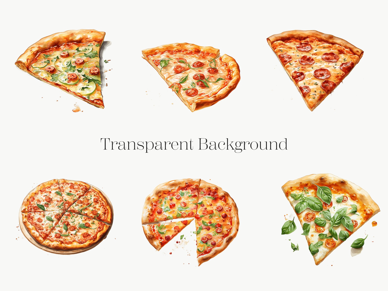 Watercolor Pizza Clipart, 10 Transparent PNG, Bakery PNG, Italian Food ...