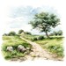 Country Lane Watercolor Clipart | 10 JPG | Farm Country Lane Clipart ...