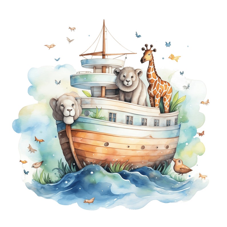 Watercolor Noah's Ark Watercolor Clipart, 10 JPG Noah's Ark Clipart ...