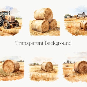 Bale of Hay Clipart Bundle | 10 PNG | Watercolor Farm Landscape ...