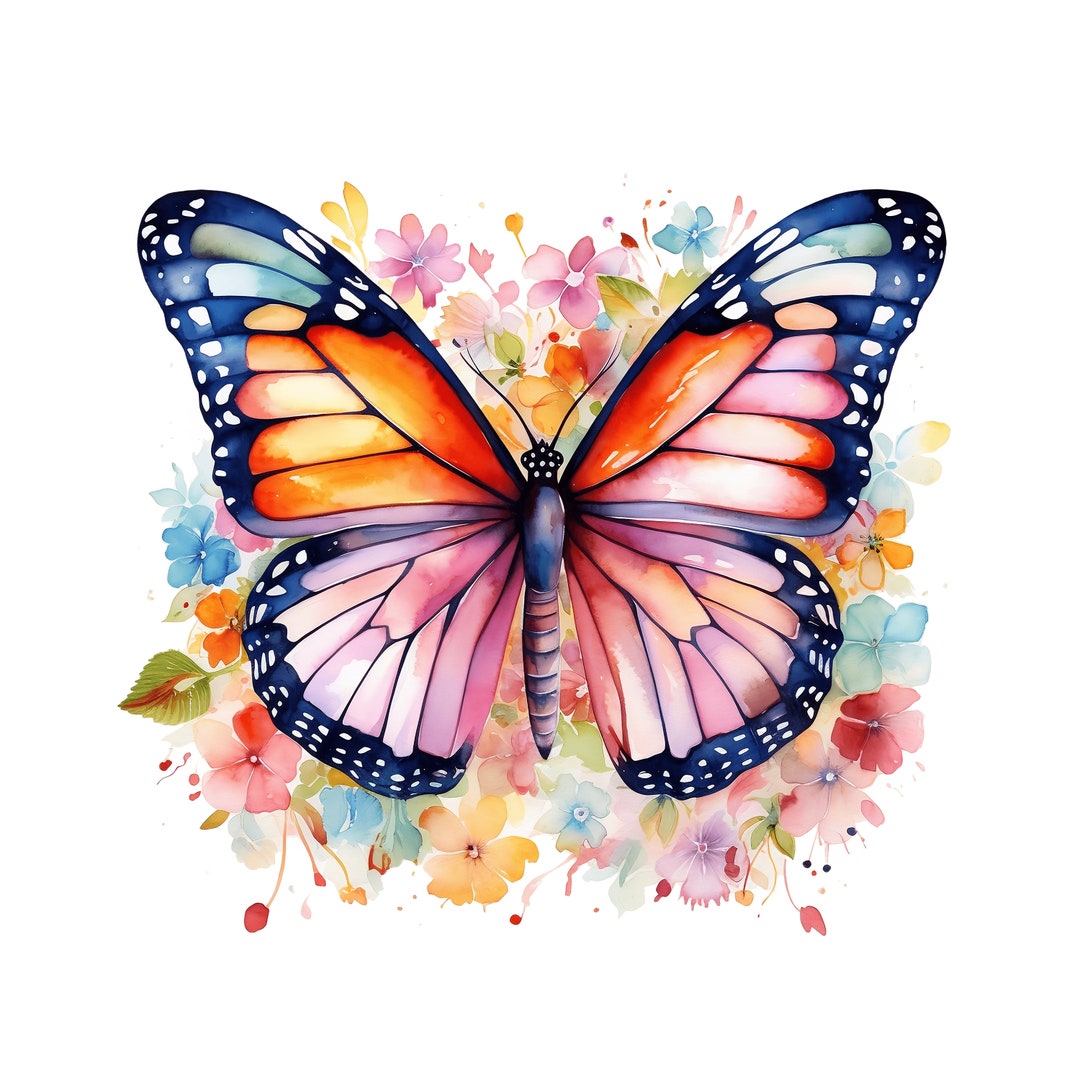 Monarch Butterfly Clipart | 10 High Quality JPG | Watercolor Colorful ...