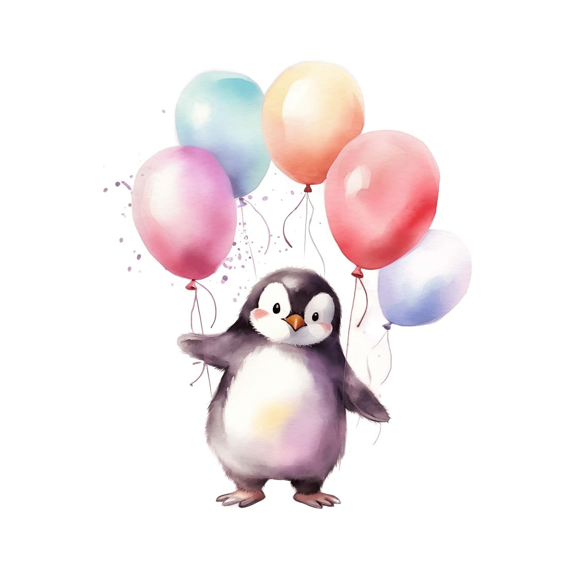 Penguin With Ballons Watercolor Clipart 10 High Quality JPG - Etsy