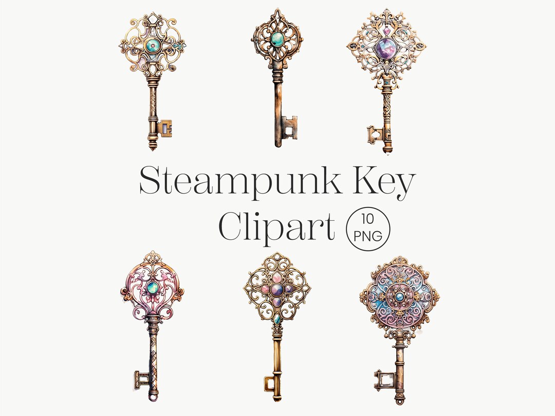 Steampunk Key Clipart | 10 Transparent PNG | Steampunk Art, Watercolor ...