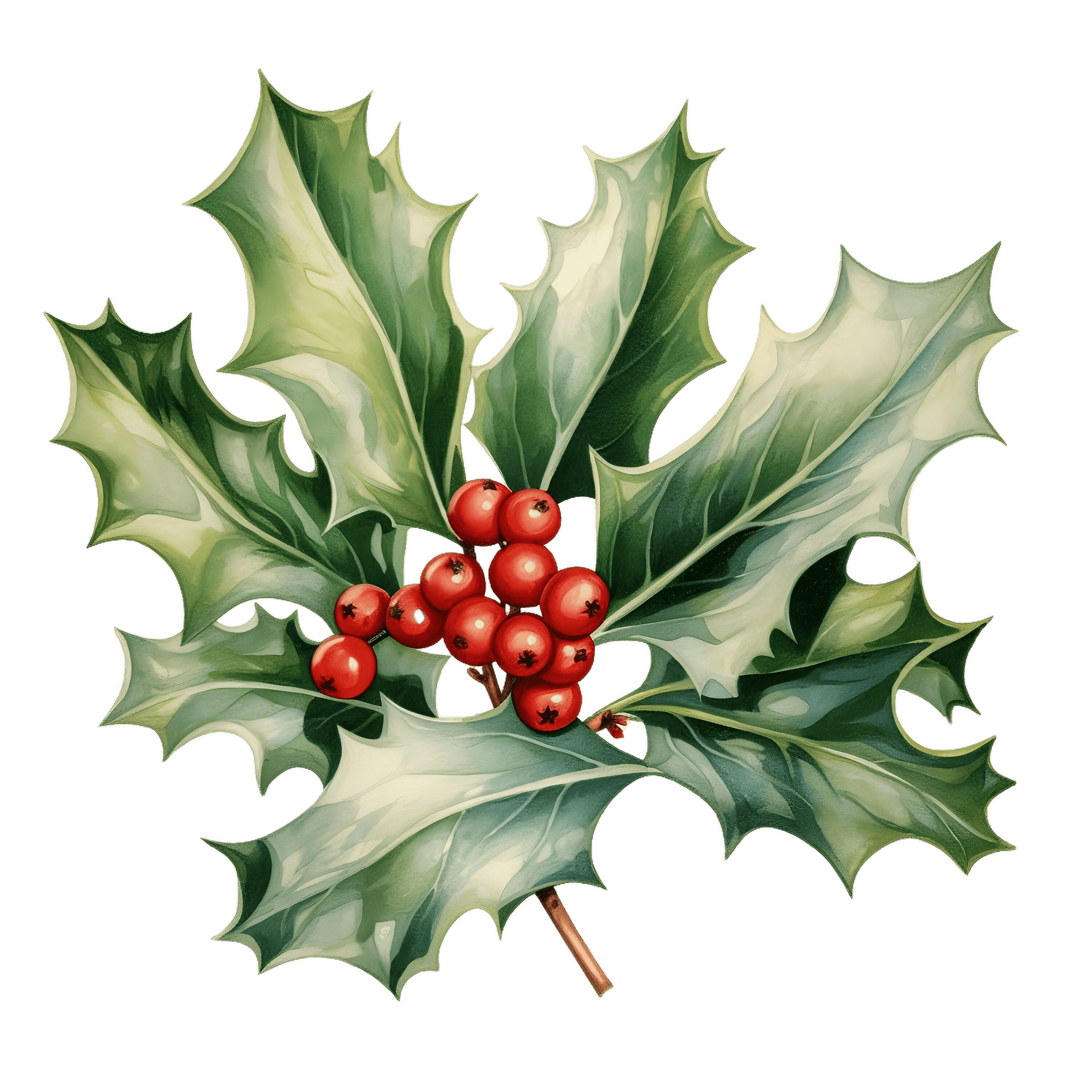Watercolor Christmas Holly Clipart: Festive Floral JPG (digital ...