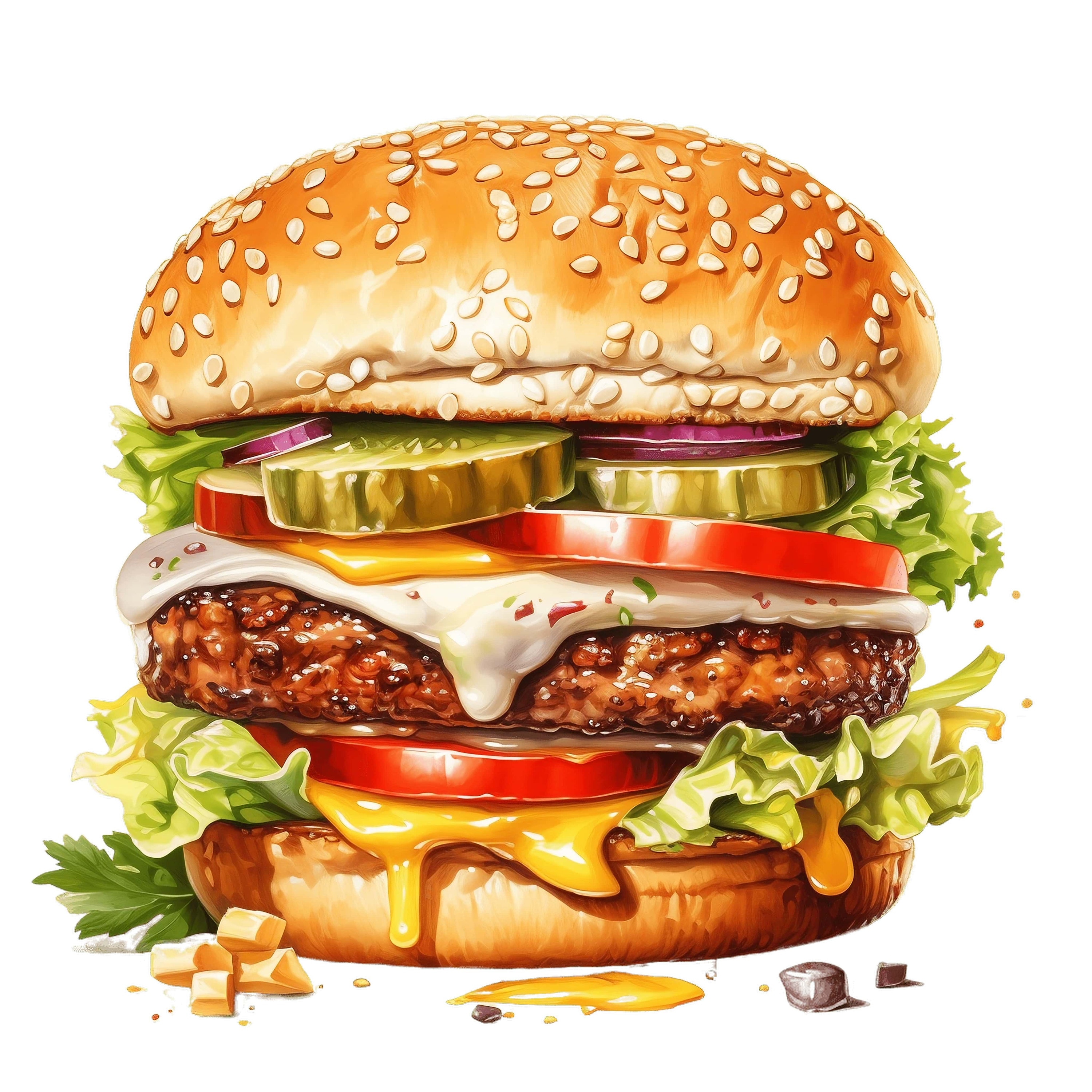 Watercolor Burger Clipart: Fast Food Digital PNG (10 JPG) - Etsy
