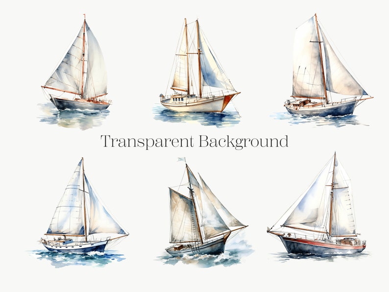Watercolor Sailboat Clipart | Nautical PNG Graphics (digital Download ...