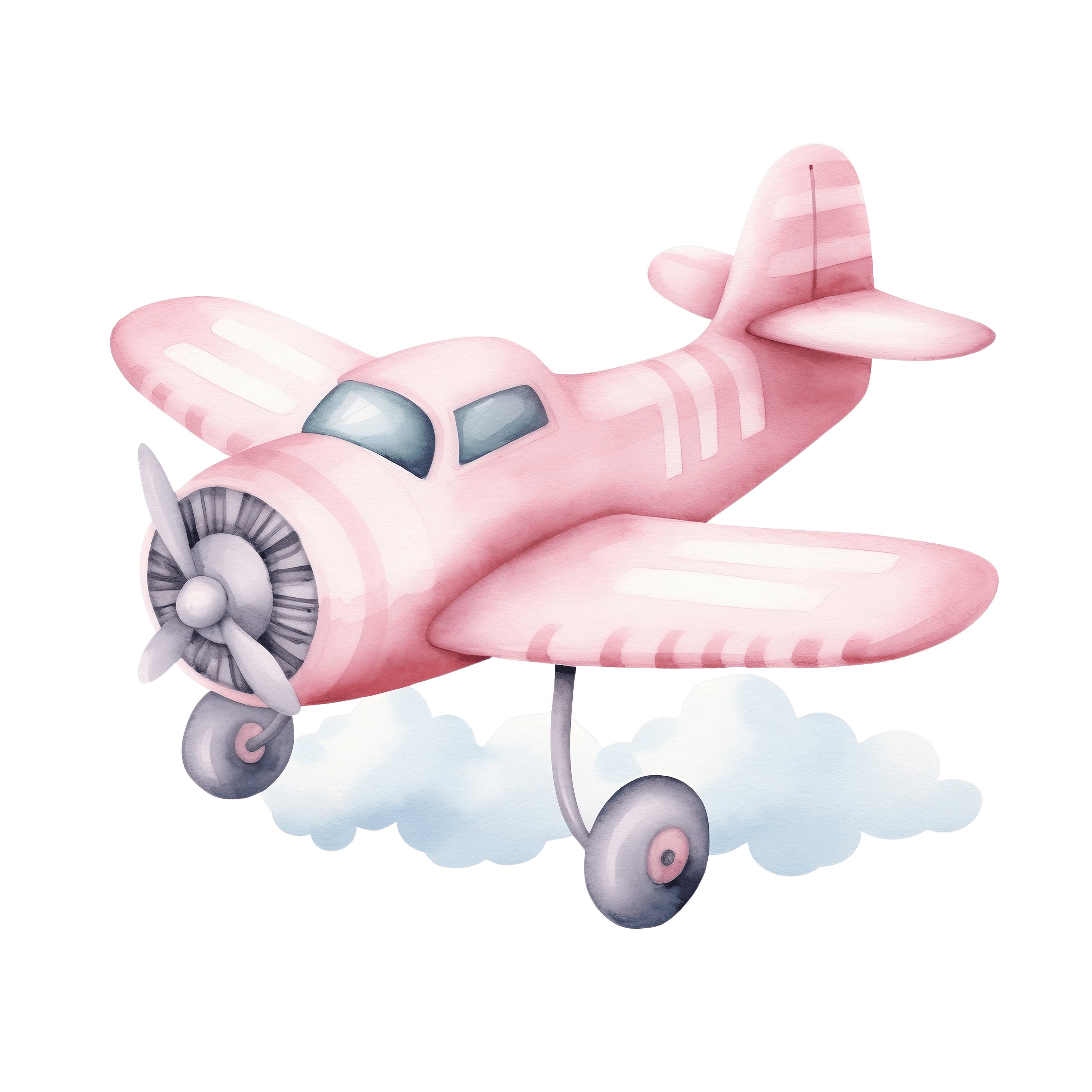 Watercolor Airplane Clipart: Pink Girl Pilot, Nursery Art (digital ...