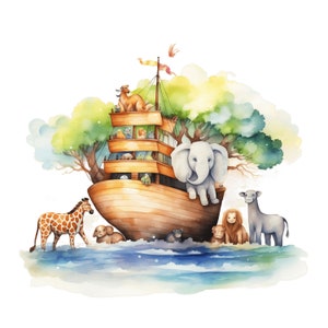 Watercolor Noah's Ark Watercolor Clipart, 10 JPG Noah's Ark Clipart ...