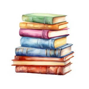Colorful Books Clipart 10 JPG Watercolor Book Reading Education Painted ...