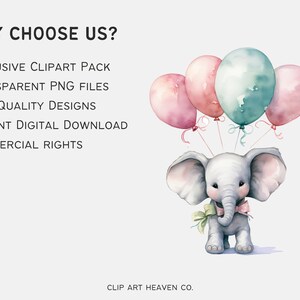 Baby Elephant Balloons Clipart | 10 PNG | Watercolor Birthday Clipart ...