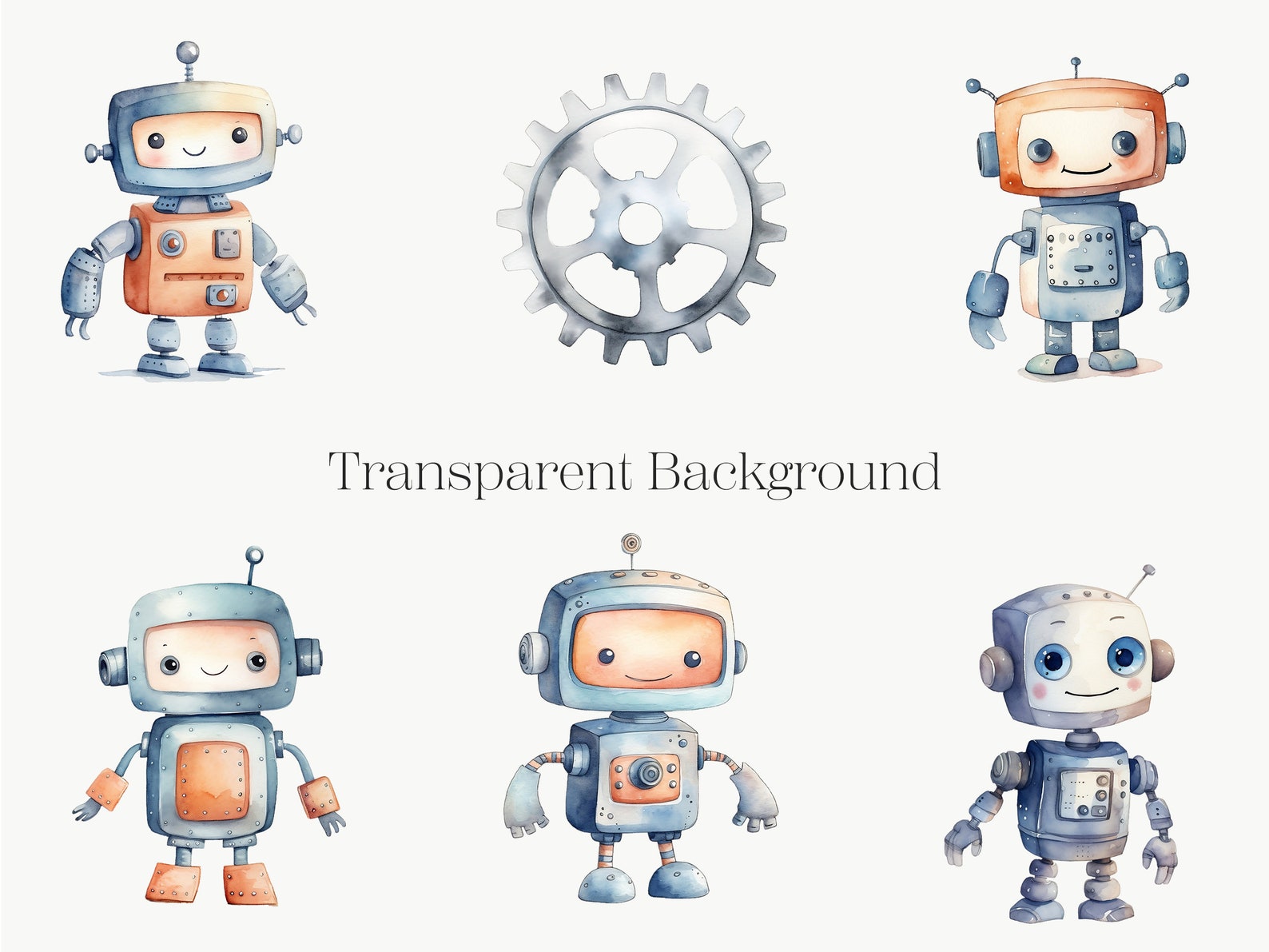 Watercolor Robot Clipart | 10 PNG | Robots Prints Kids, Boys, Mechanic ...