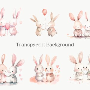 Bunny Love Clipart Bundle 10 PNG Watercolor Pastel Rabbit Clipart ...